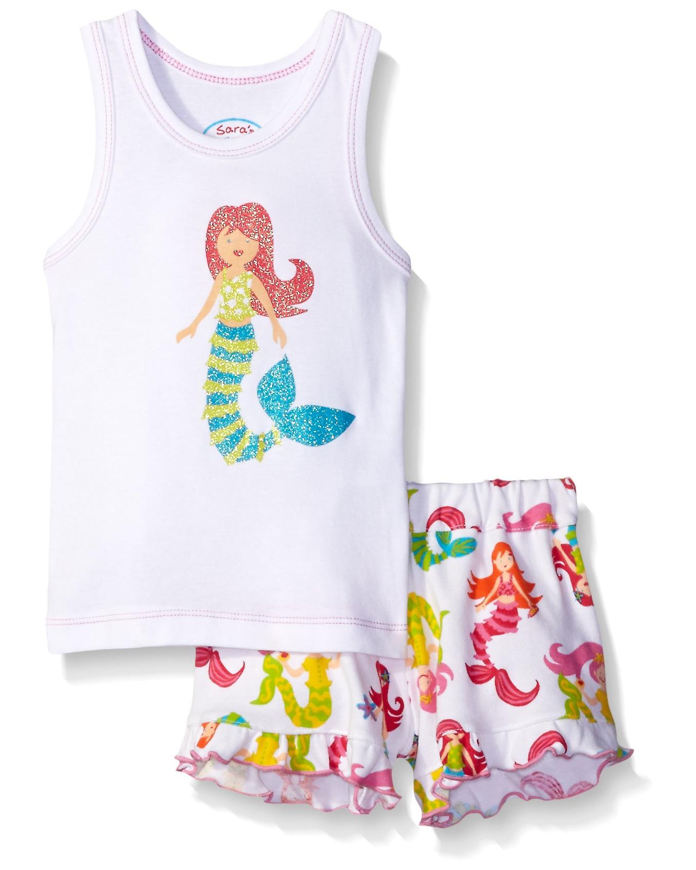 Saras Prints Big Girls Tank Top and Short Pajama Set, Modern Mermaid ...