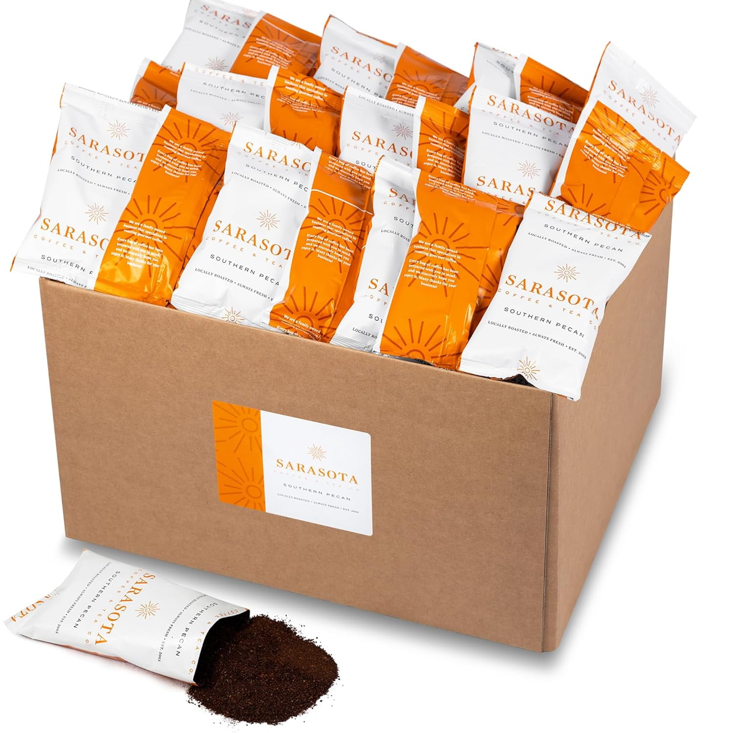 Sarasota Coffee Ground Packets, Southern Pecan Flavored, Medium Roast ...