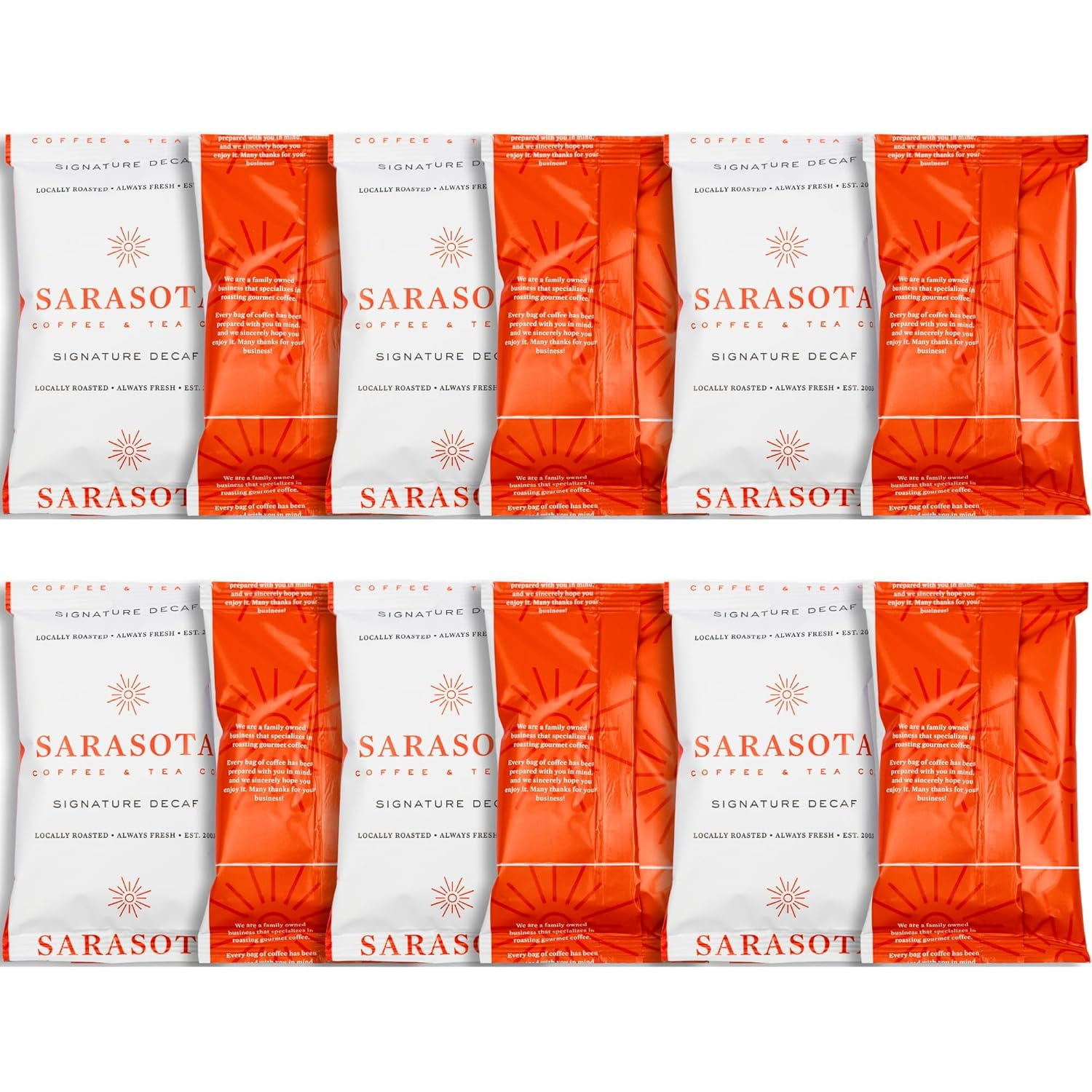 Sarasota Coffee Ground Packs | Decaf Medium-Dark Roast, 12 Packets ...