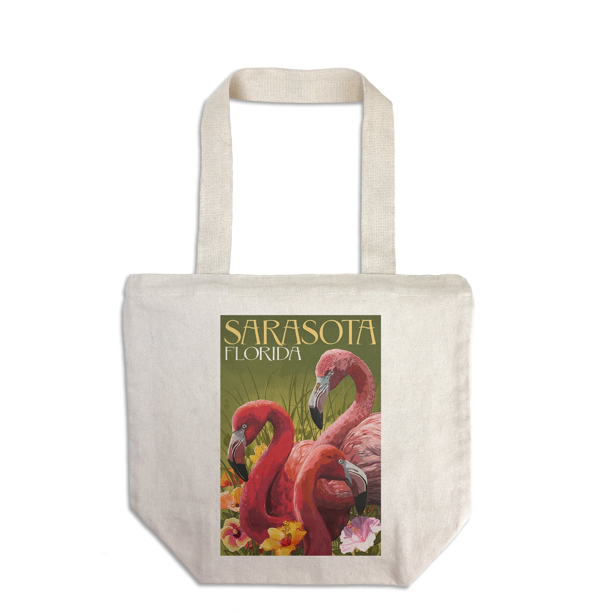 Sarasota, Florida, Flamingos (100% Cotton Canvas Reusable Tote Bag ...
