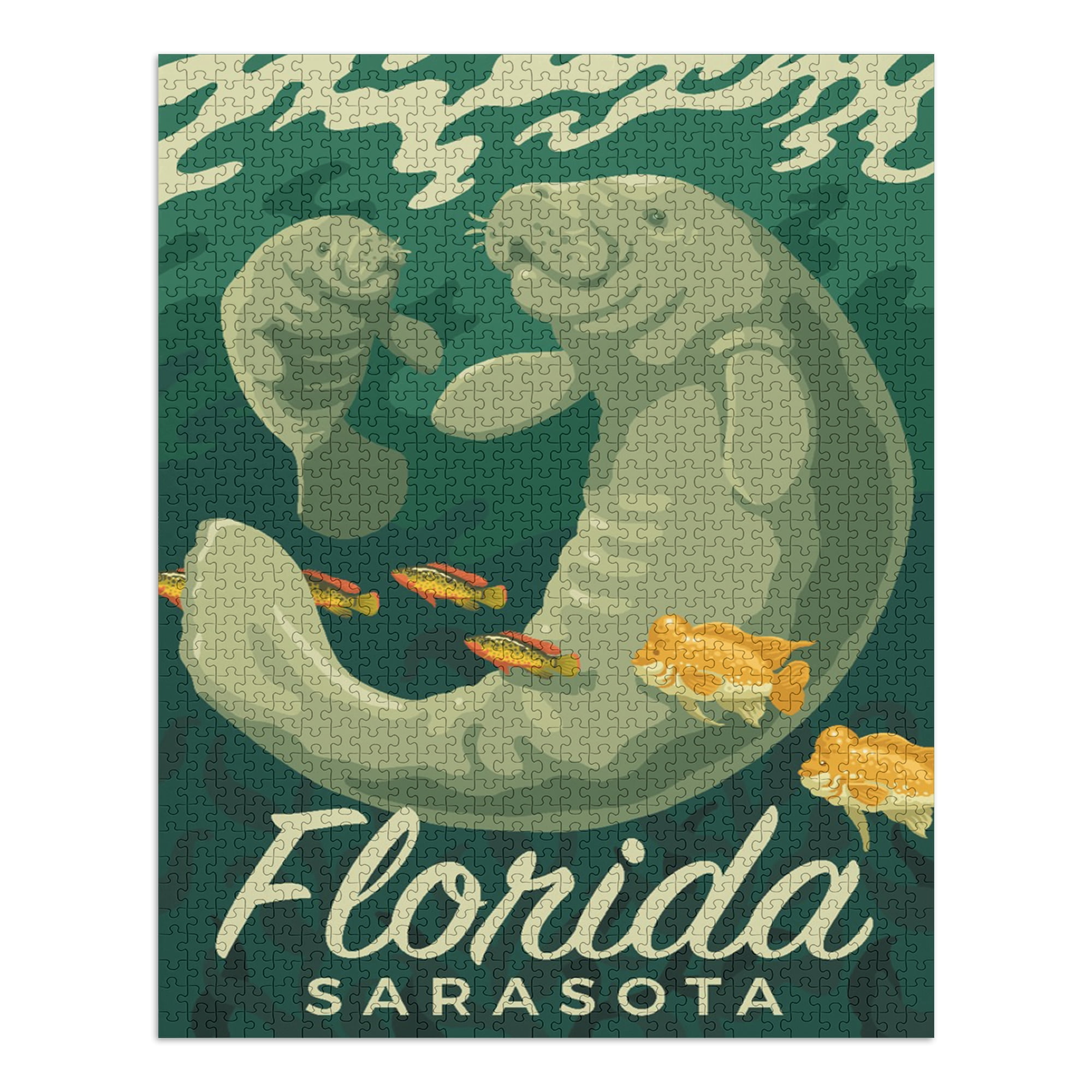 Sarasota, Florida, Manatee and Calf Swimming (1000 Piece Puzzle, Size ...