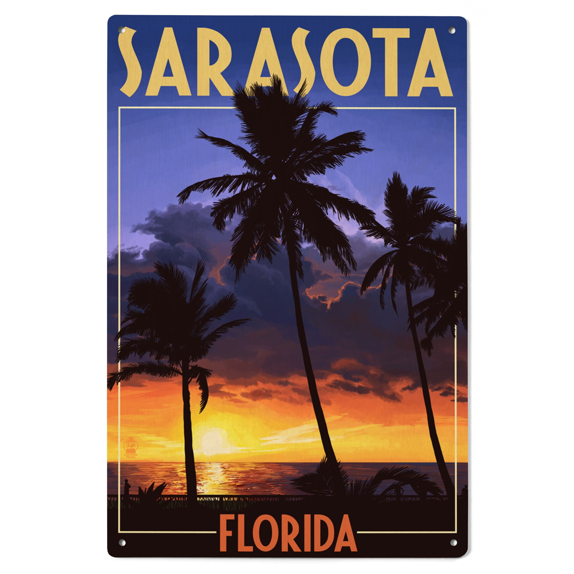 Sarasota, Florida, Palms and Sunset Birch Wood Wall Sign (6x9 Rustic ...