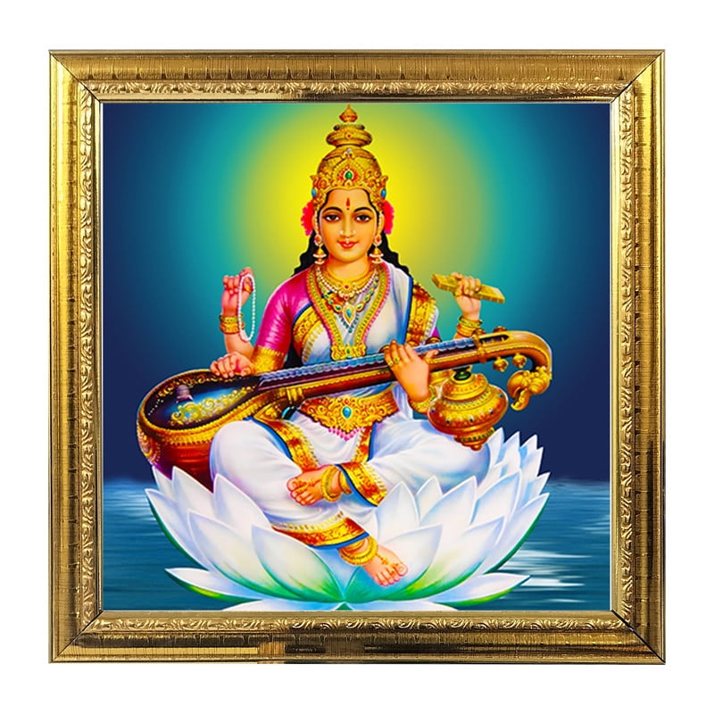 Saraswati Mata India God Idol Photo Frame for Pooja Hindu Bhagwan Devi ...