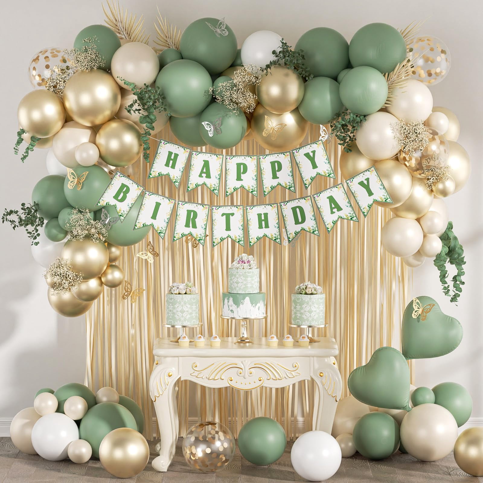 SaratimTou Sage Green FEV6 Birthday Decorations with Balloons, Banner ...