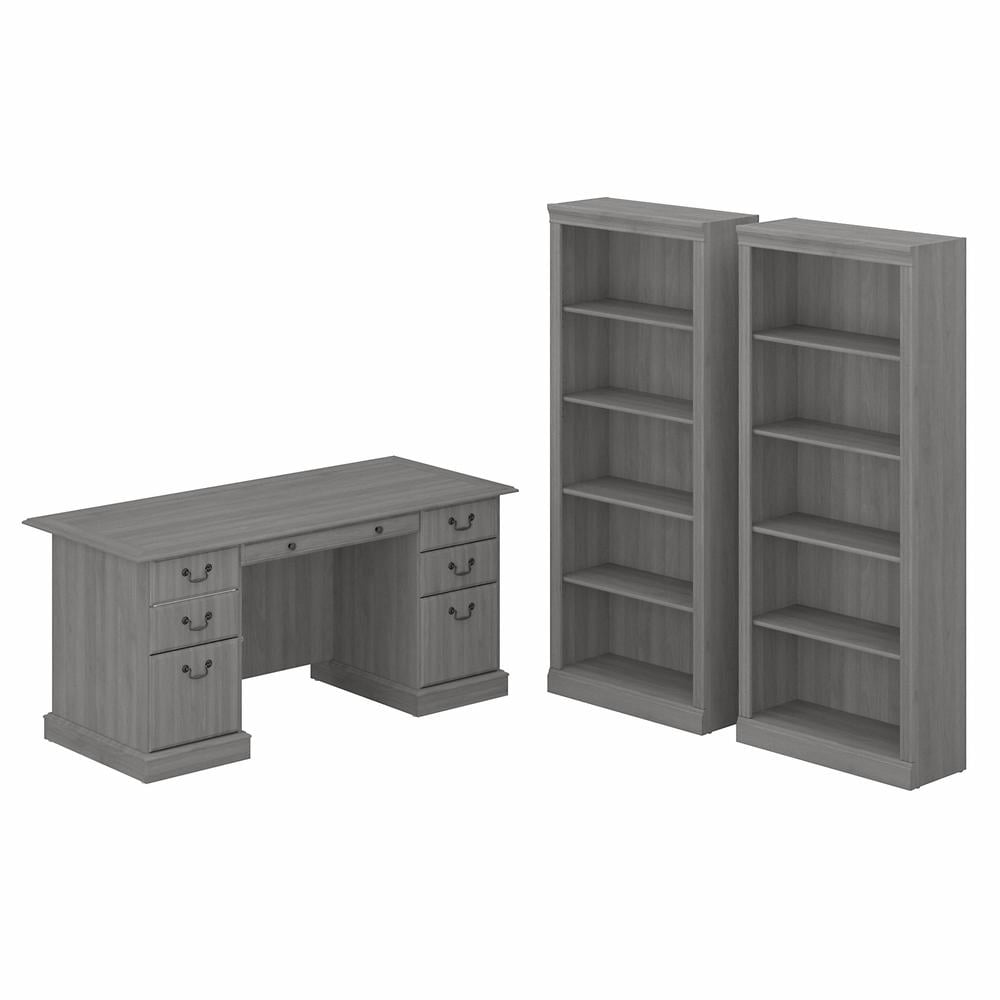Saratoga Executive Desk and Bookcase Set in Modern Gray - Engineered ...