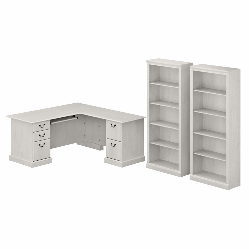 Saratoga L Shaped Computer Desk with Bookcases in Linen White ...