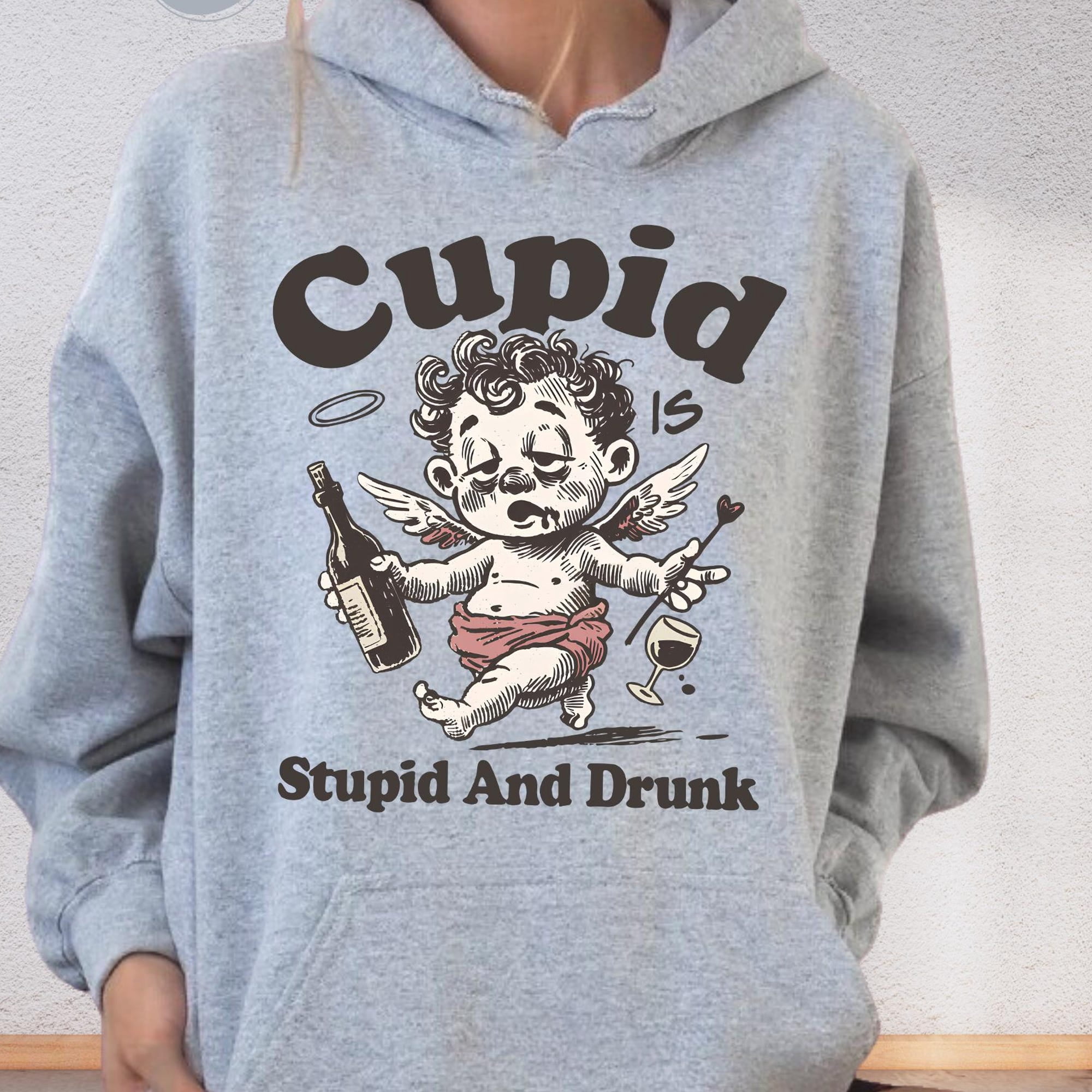 Sarcastic Cupid Hoodie - Tipsy Cupid Anti-Valentine Sweatshirt for ...