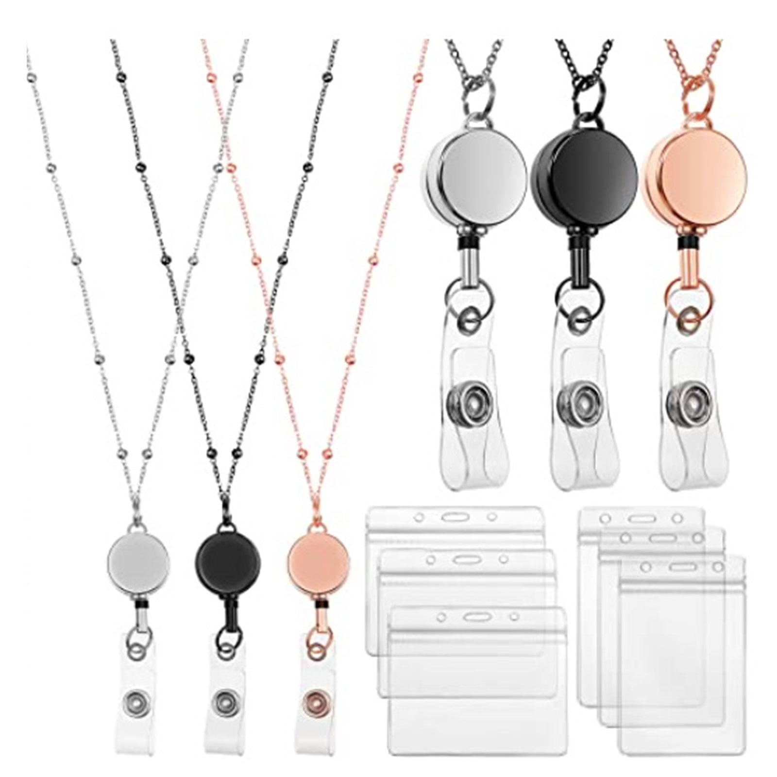 Sardfxul 3 Pieces Retractable Badge Reel Lanyard with 6 Clear Id ...