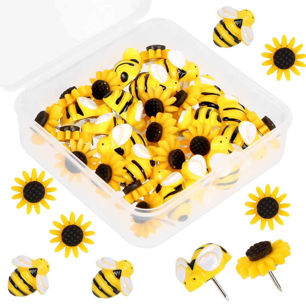 Sardfxul 30 Pcs Resin Sunflower Bee Push Pins Thumb Tacks Cork Board ...