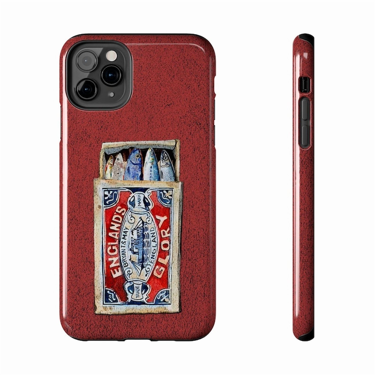 Sardine Matchbox iPhone Case – Quirky Fish Design Red Vintage Art for ...