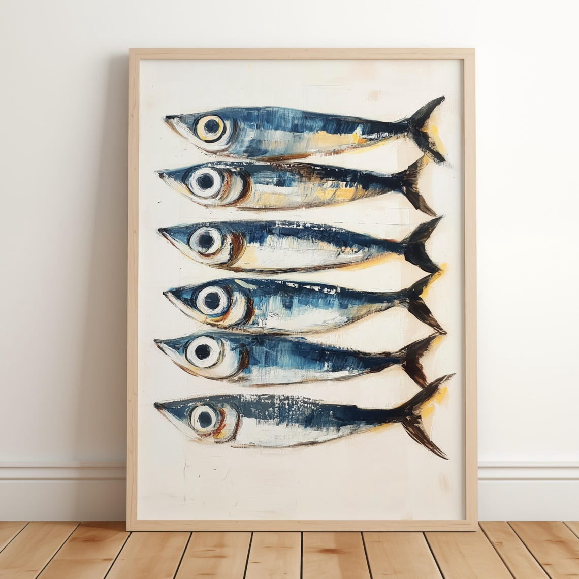 Sardine Painting - Blue Fish Print For Coastal Decor - Retro Nautical ...