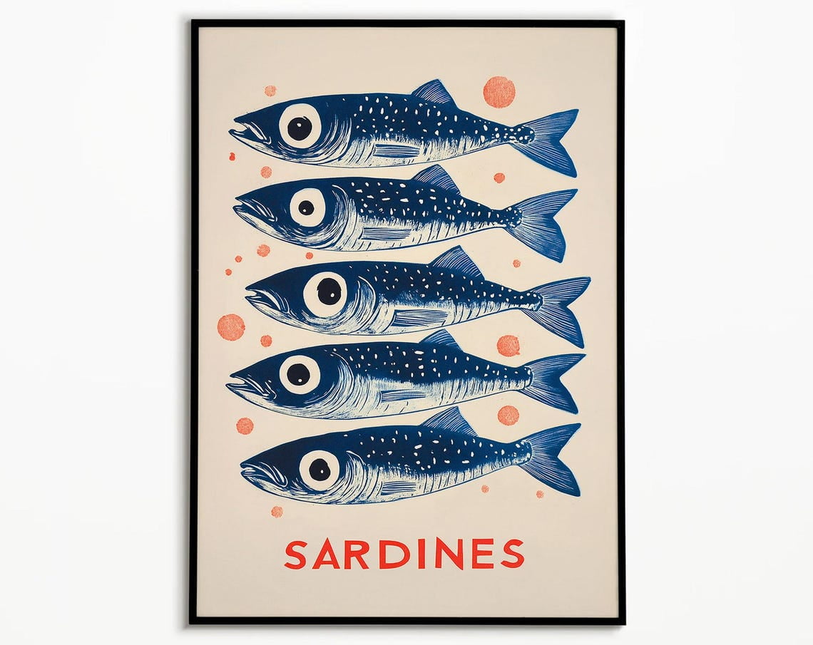 Sardine Poster, Sardines Print, Vintage Food Print, Kitchen Art, Dining Room Print, Sardine Wall ...