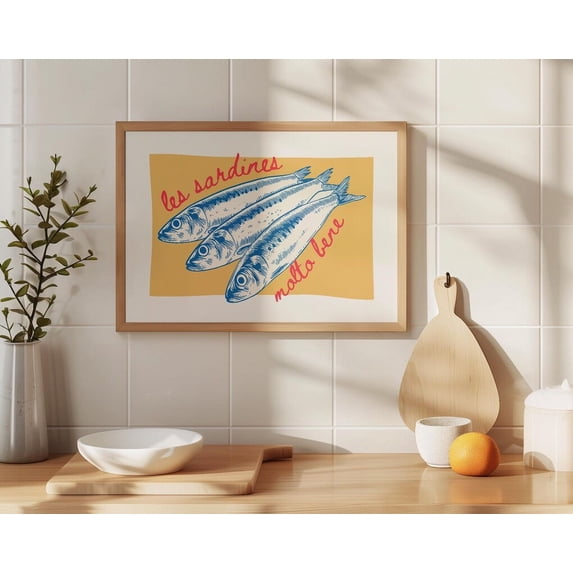 Sardines Kitchen Wall Art - Retro Food Print - Fun Colorful Fish Decor ...
