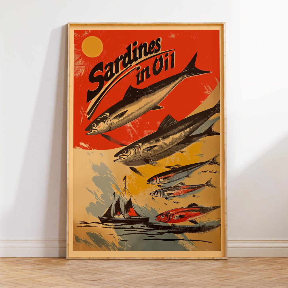 Sardines In Oil Poster, Vintage Style Tinned Fish Ad Print, Retro ...