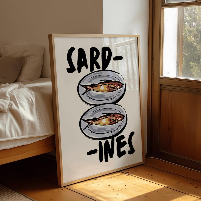 Sardines Plate Poster Trendy Wall Art Retro Kitchen Funky Aesthetic ...