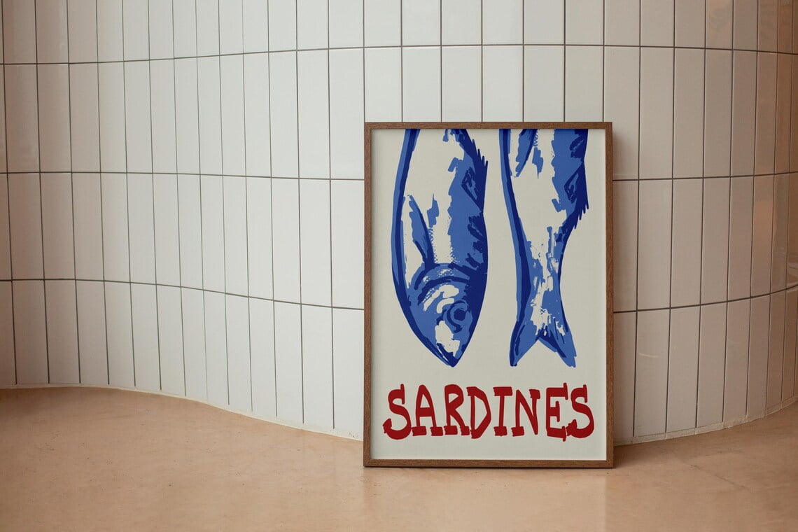 Sardines Poster Sardine Vintage Print Retro Sardine Fish Print ...