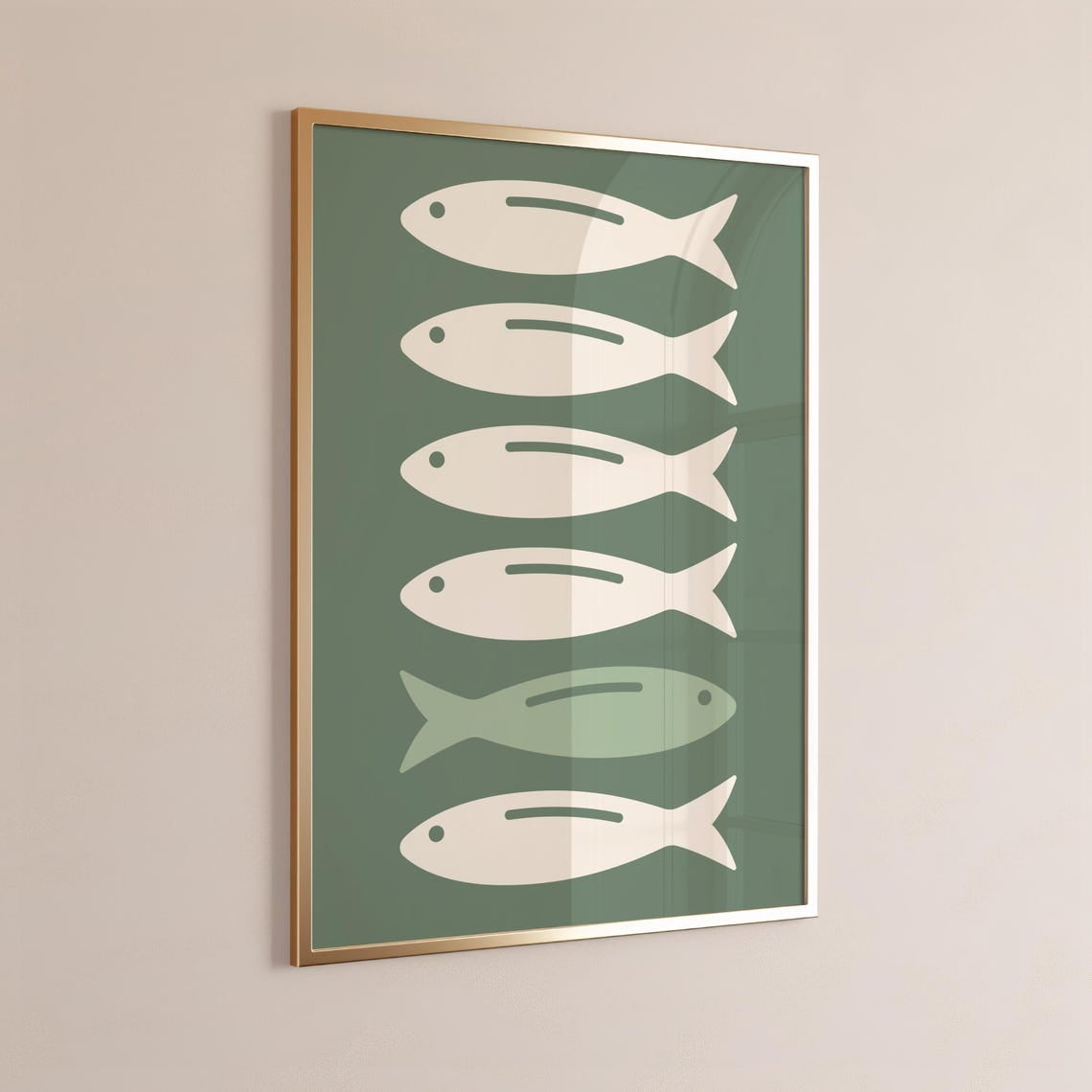 Sardines Print Kitchen Wall Art Sage Green Fisherman Aesthetic Beige ...