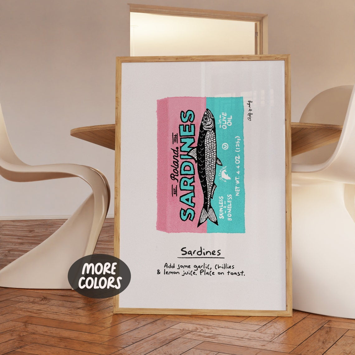 Sardines Print, Sardine Tin Poster, Retro Food Recipe Art, Fish Wall ...