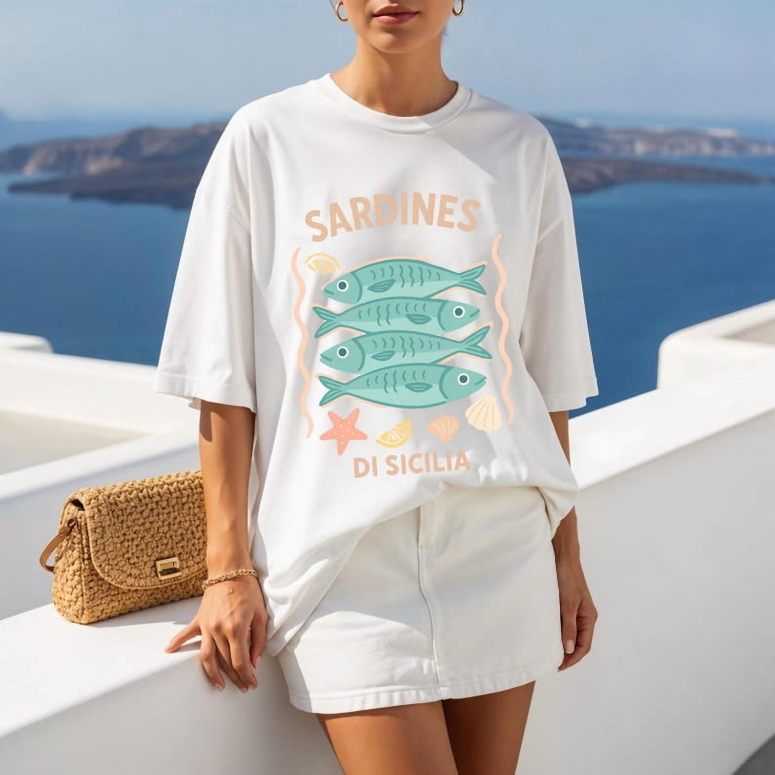 Sardines Shirt, Fisherman Trend, Italian Summer Tee, Pastel Fish ...