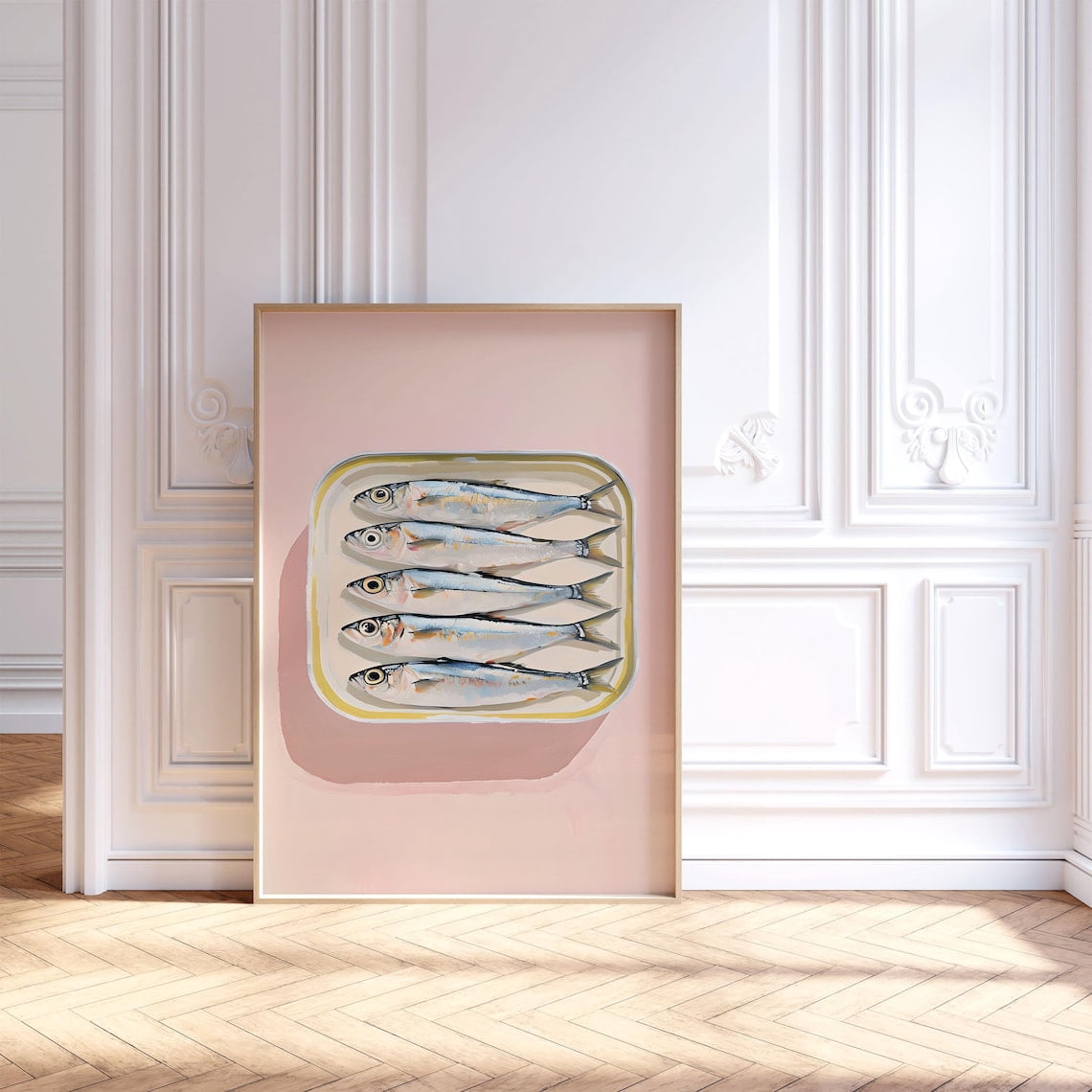 Sardines Wall Art Poster, Pastel Pink Sardines, Retro Kitchen Decor ...