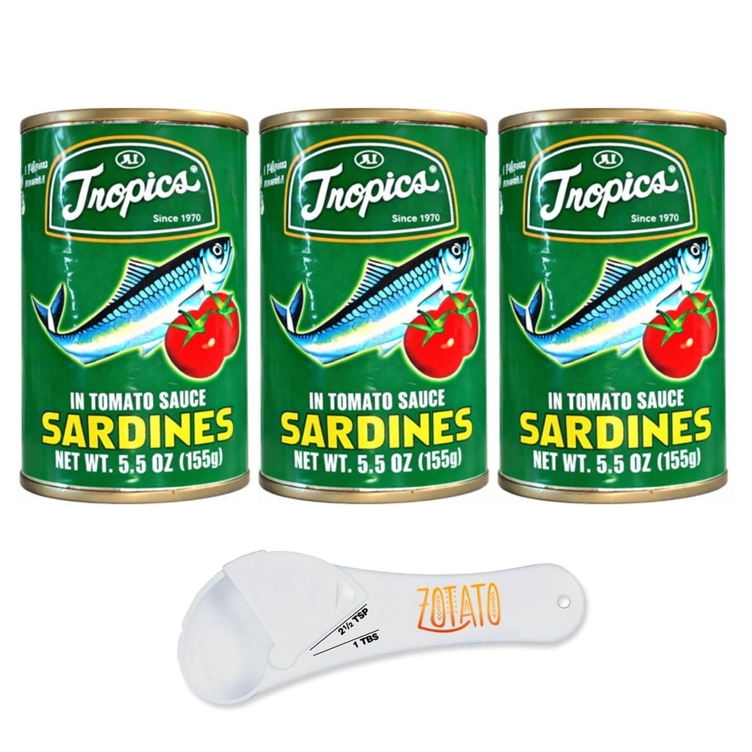 Sardines in Tomato Sauce 5.5oz, 3-Pack Bundle with Measuring Spoon ...