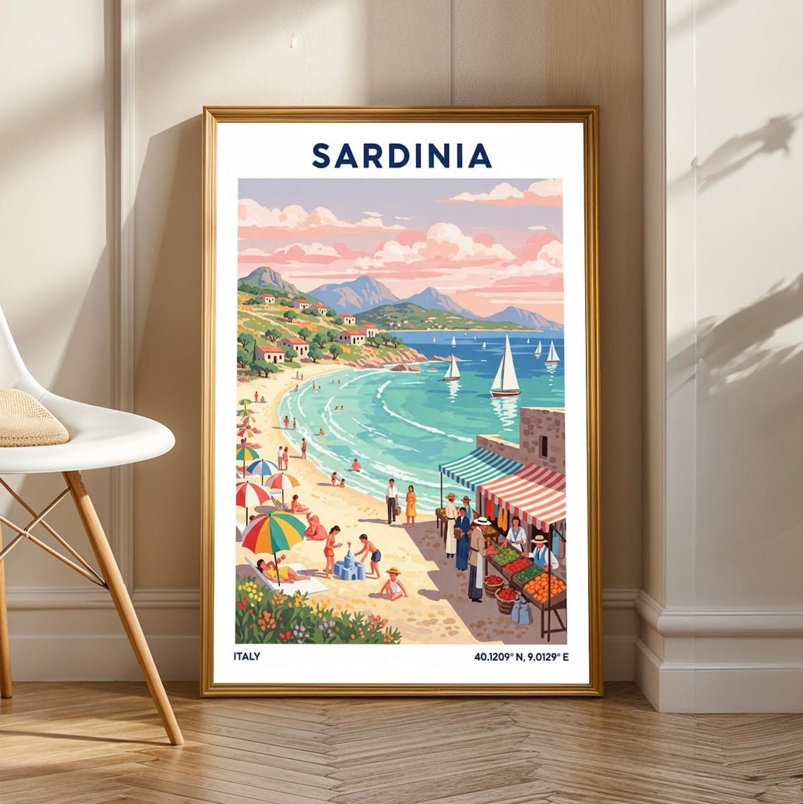 Sardinia Beach Scene Art Print: Vintage Italian Coastal Travel Poster ...