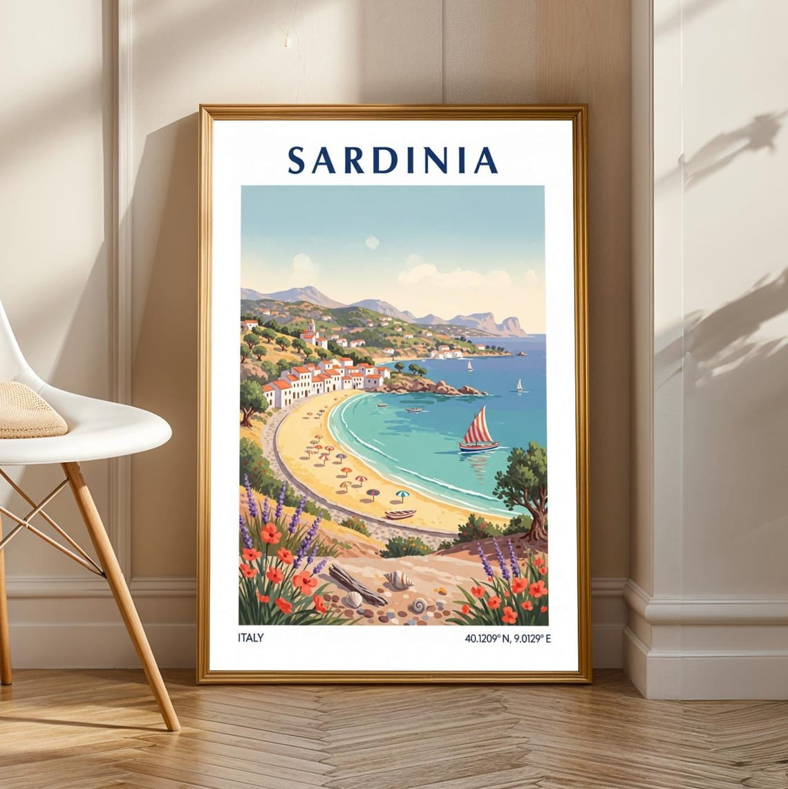 Sardinian Seaside Village Print: Vintage Italian Coastal Travel Art ...