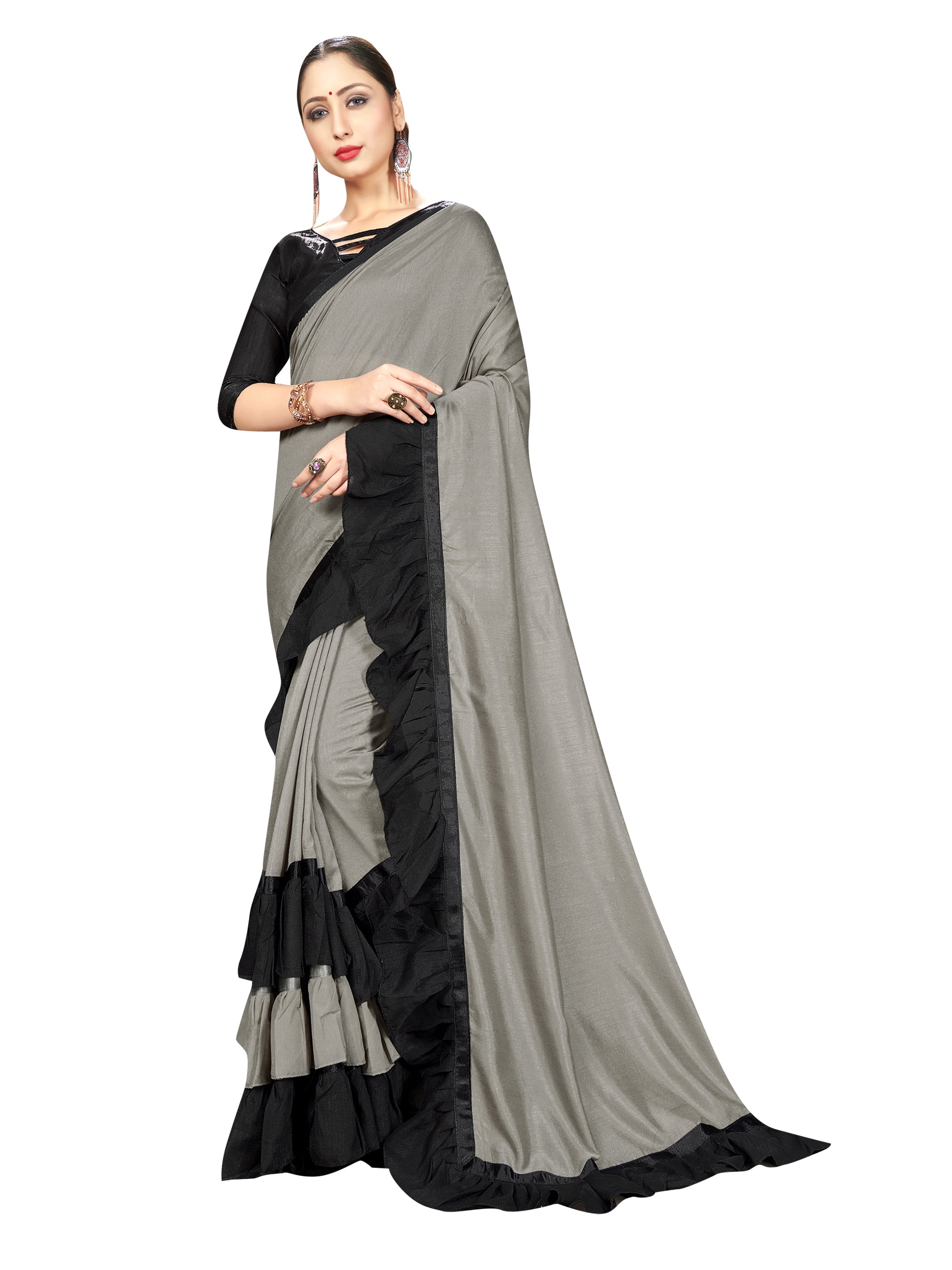 Sarees for Women Georgette Ruffle - Frill Saree | Ethnic Indian Gift ...