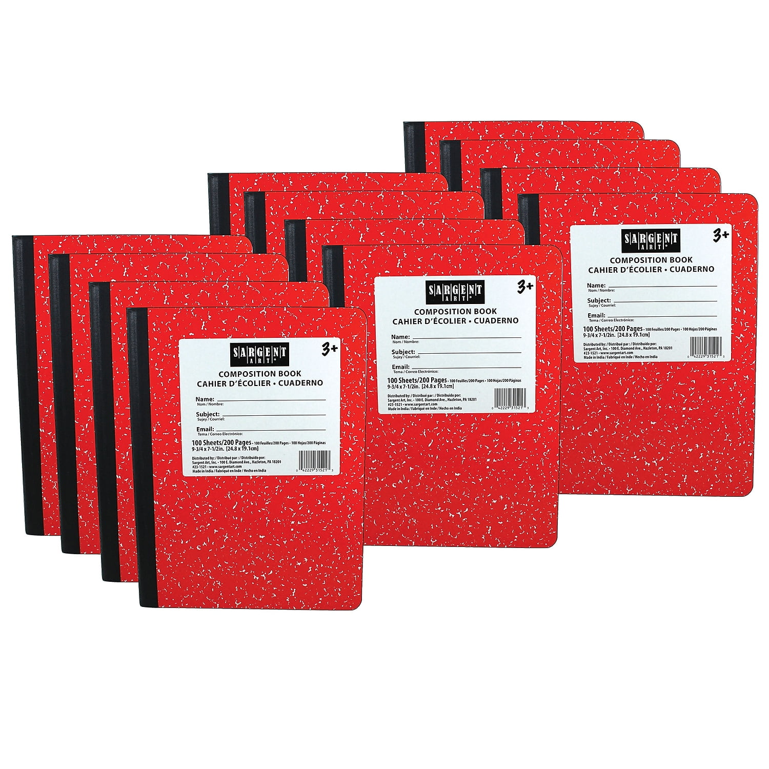 Composition Book, Wide Ruled, 7.5" x 9.75", 100 Sheets, Red, Pack of 12 ...