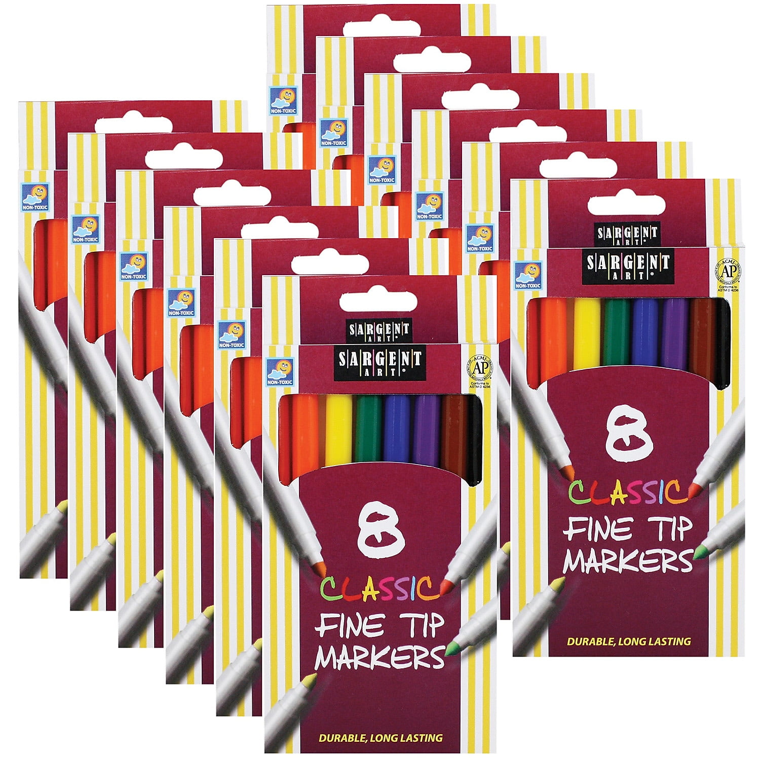 Sargent Art SAR221540-12 Classic Markers Fine Tip 8 Color - Pack of 12 ...