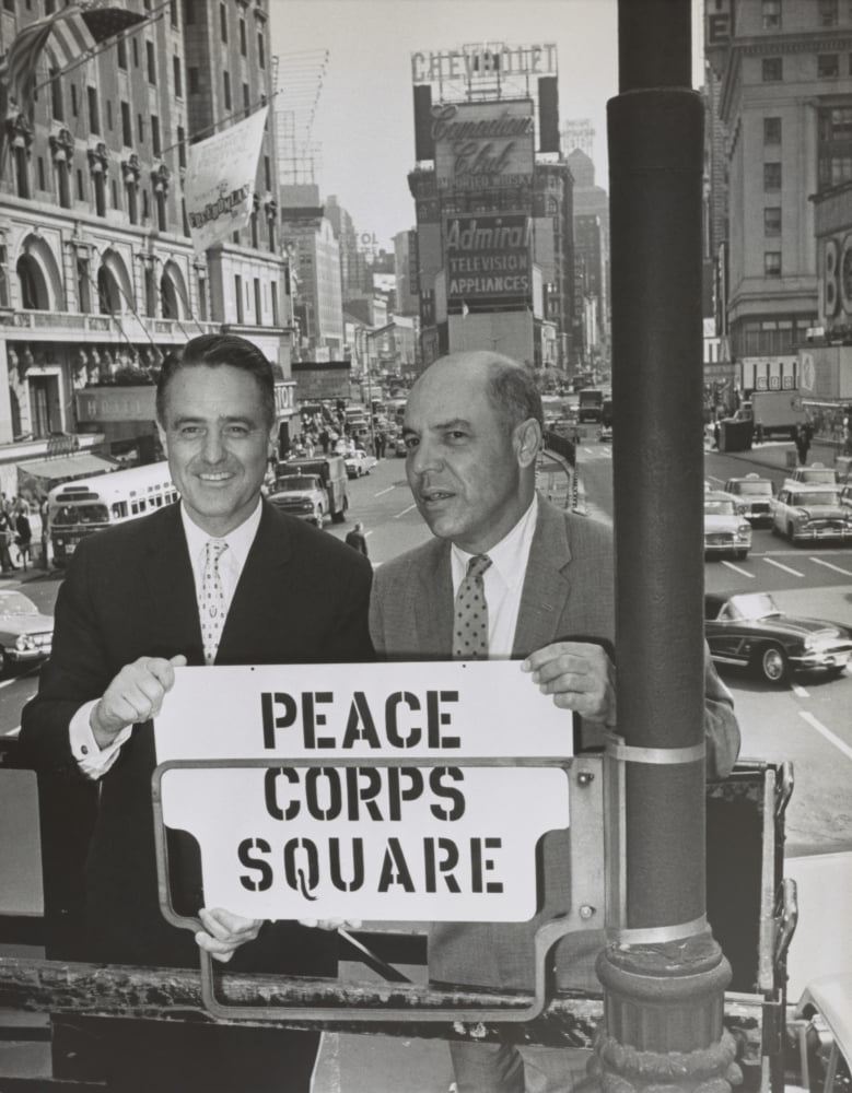 Sargent Shriver And Edward R. Dudley In Times Square With A Sign 'Peace ...