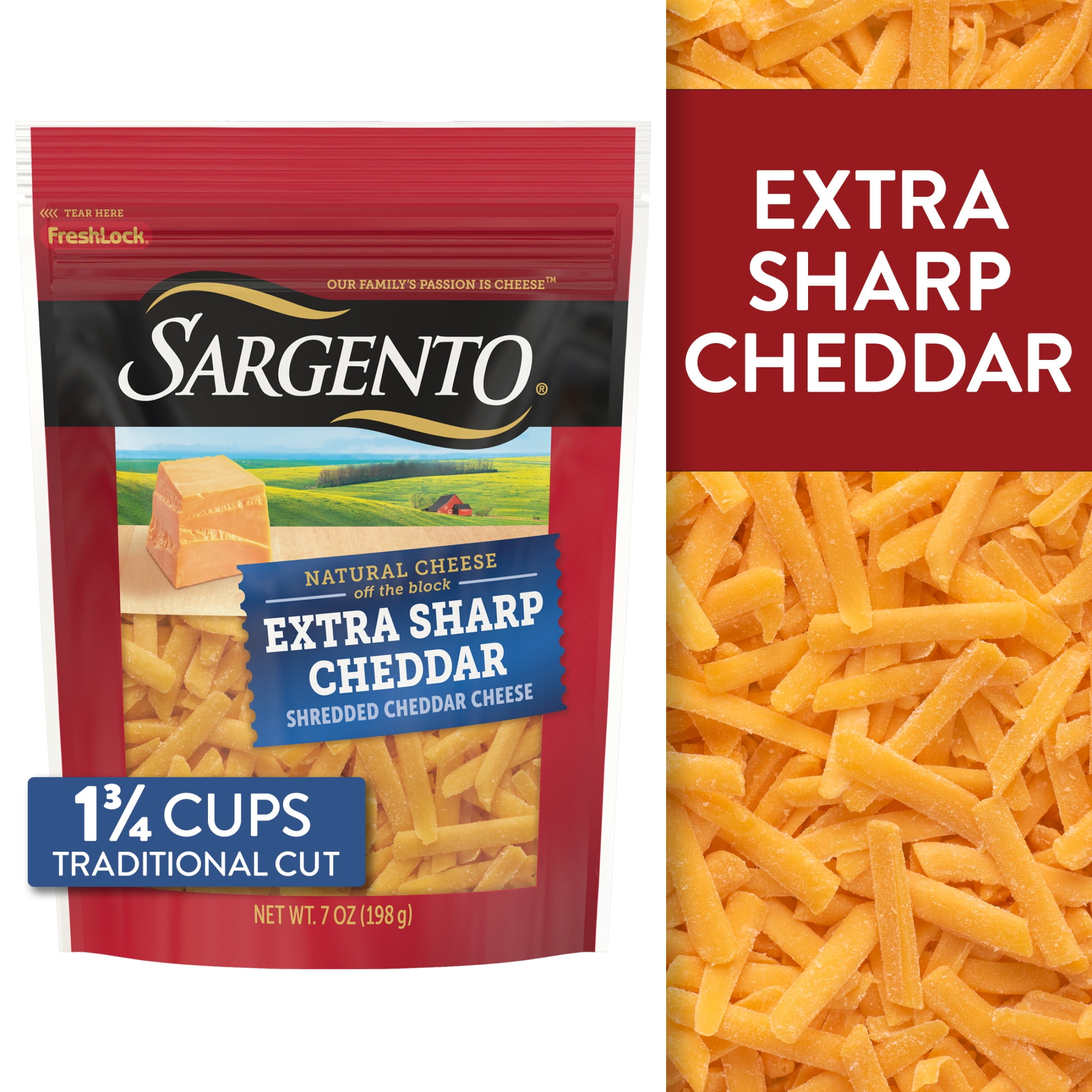 Sargento Shredded Extra Sharp Natural Cheddar Cheese 7 oz, Freshly ...