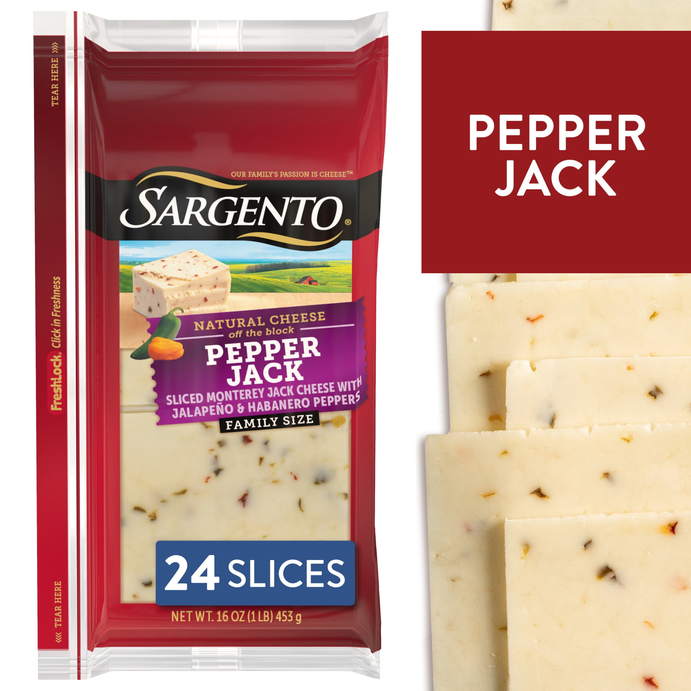 Sargento Sliced Pepper Jack Natural Cheese 24 Slices with Jalapeño and ...