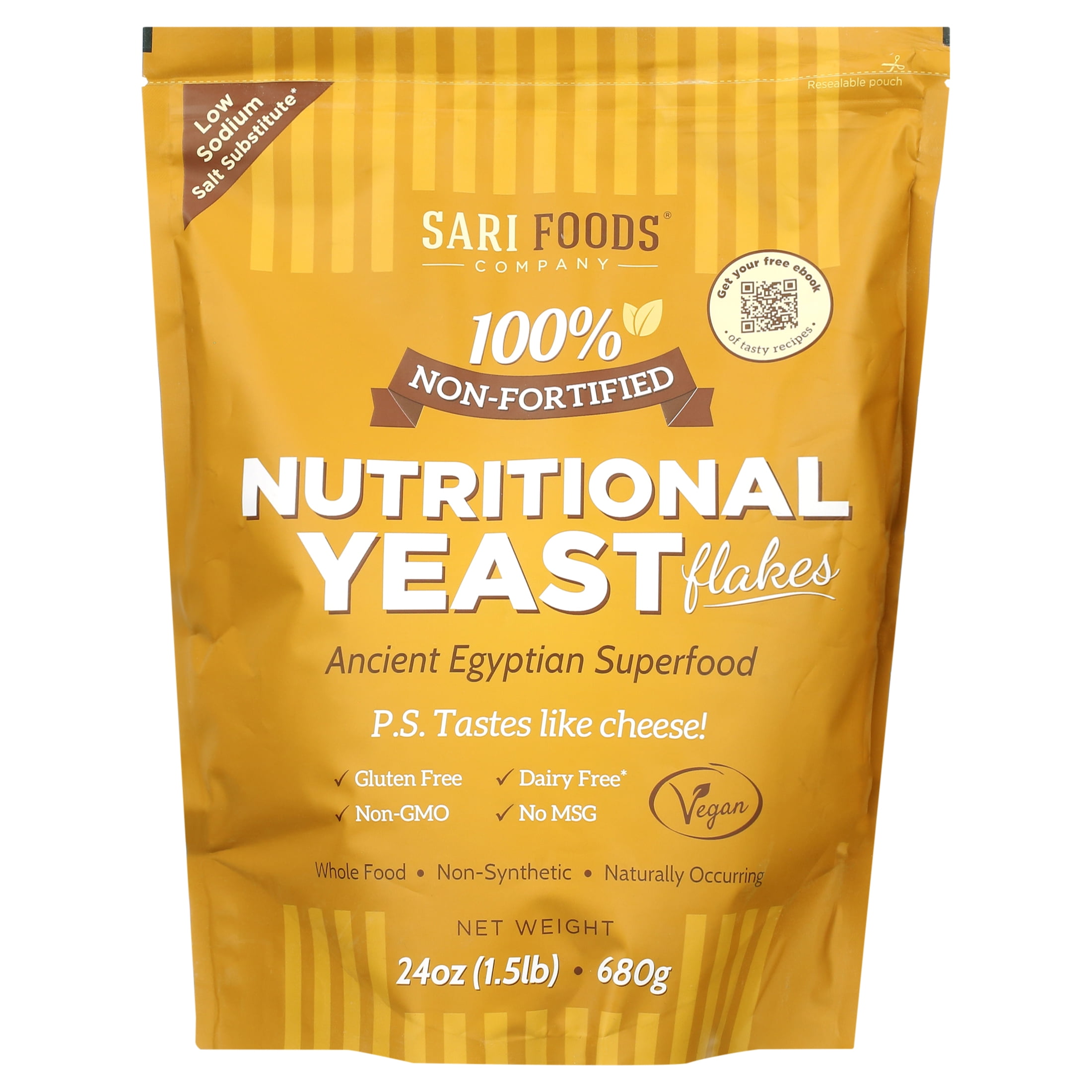 Sari Foods Nutritional Yeast Flakes 24 oz, Vegan, Non-Fortified, Gluten ...