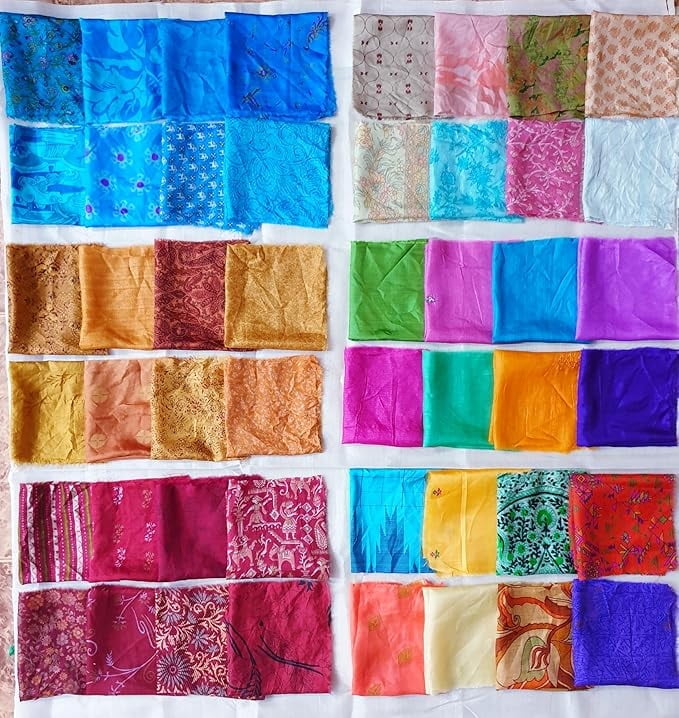 Sari Silk Fabric Squares 48 pcs 8 * 8 Squares Saree Craft Material Home ...