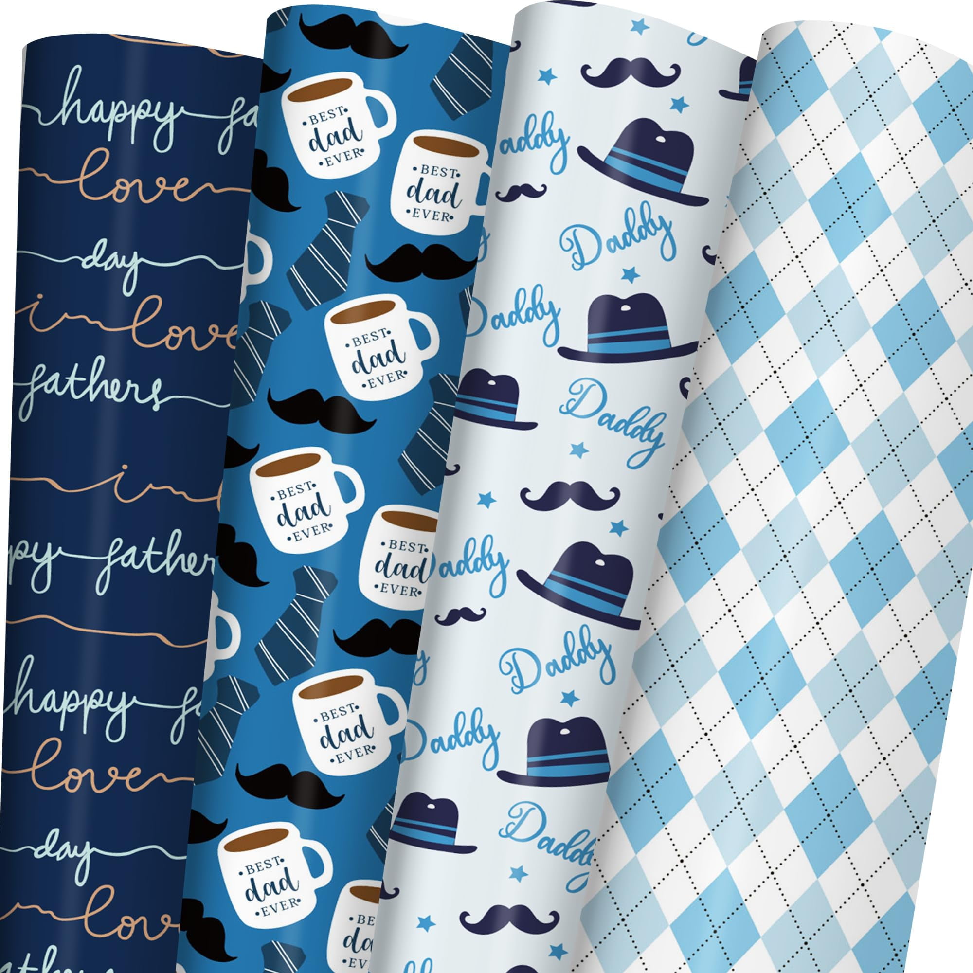 SaringSwoon Father's Day Wrapping Paper - Blue Gift Wrap for Men With ...