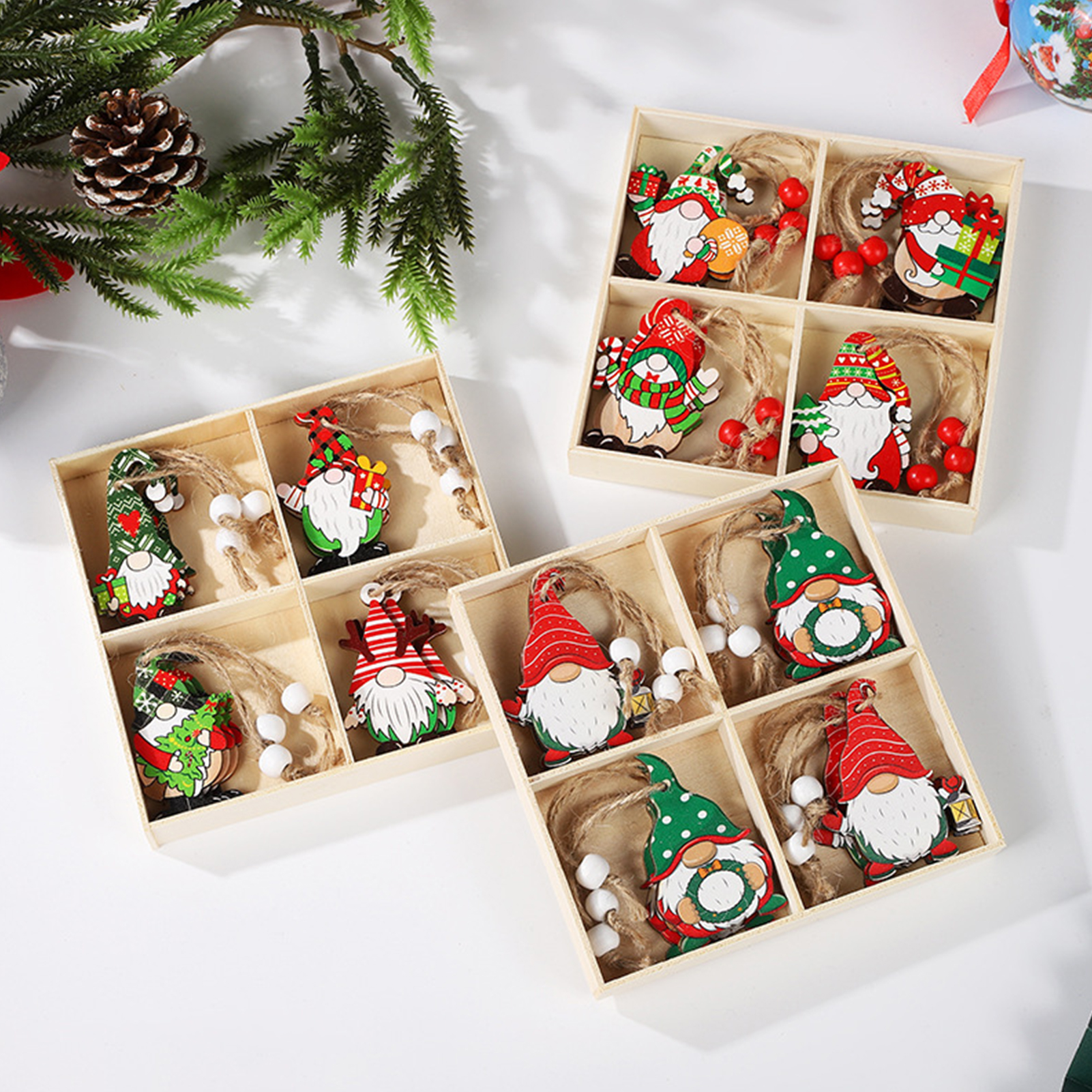 Sarkoyar 12Pcs/Set Christmas Wooden Hanging Decoration Boxed Faceless ...