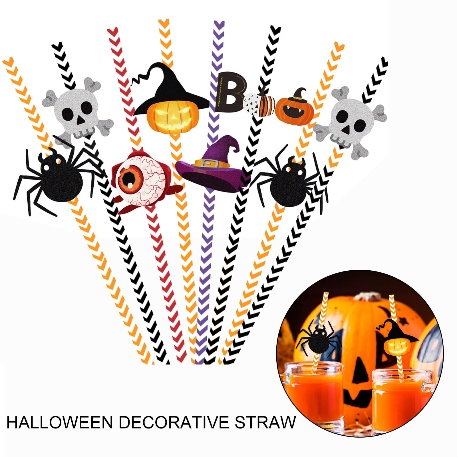 Sarkoyar 72Pcs 7.7 Inches Halloween Paper Straws Spider Skull Eyeball ...