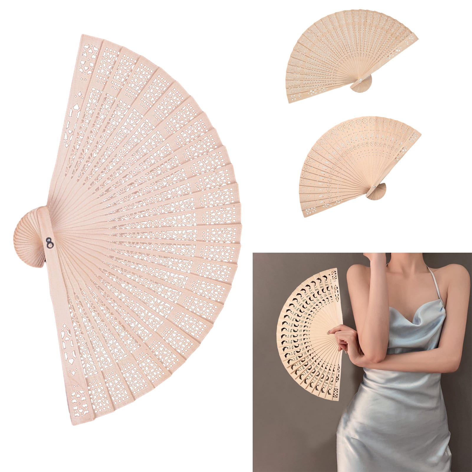 Sarkoyar 8-Inch Sandalwood Folding Fan Chinese Style Hollow Ribs ...