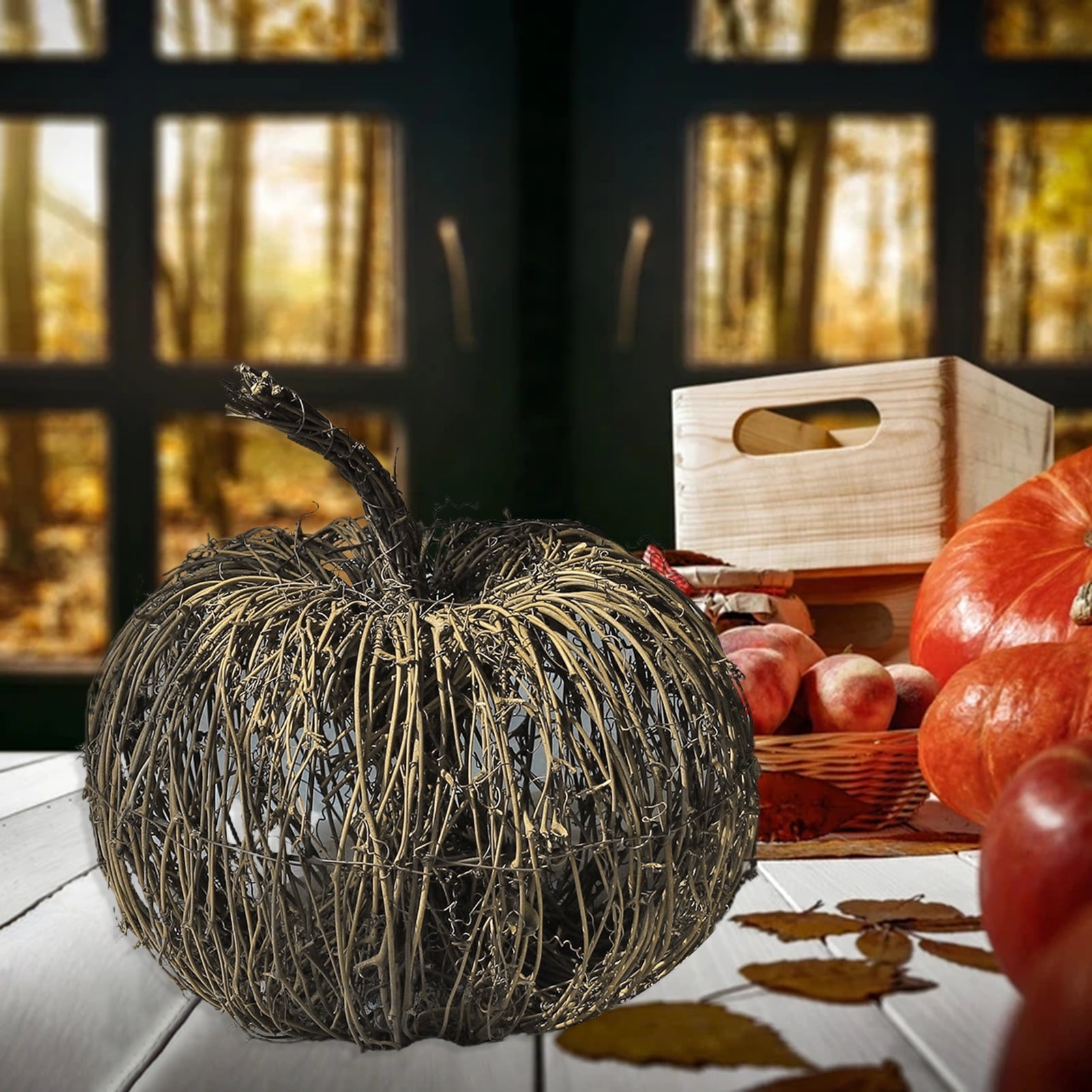 Sarkoyar Artificial Pumpkins Rattan Woven Pumpkin Ornament Simulation ...