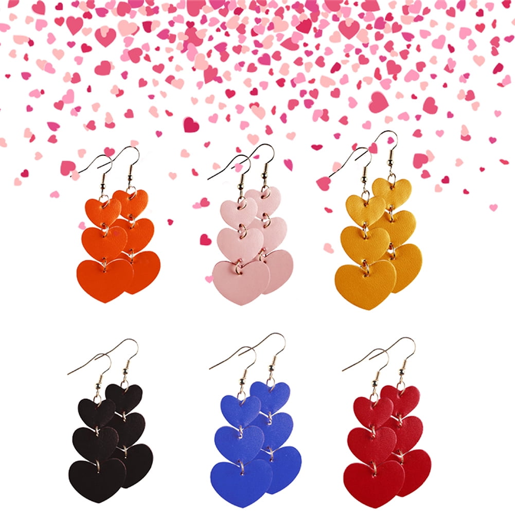 Sarkoyar Women 3 Layers Love Heart Dangle Faux Leather Hook Earrings Valentine Day Gift Walmart