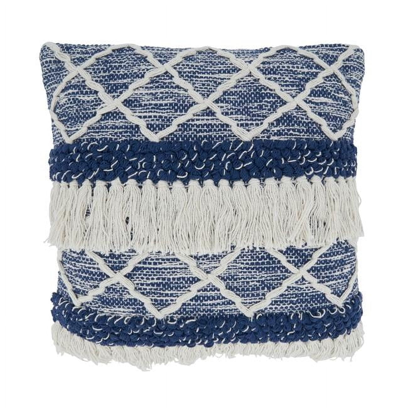 Saro 2907.NB18SP 18 in. Fringe Moroccan Design Square Throw Pillow with ...