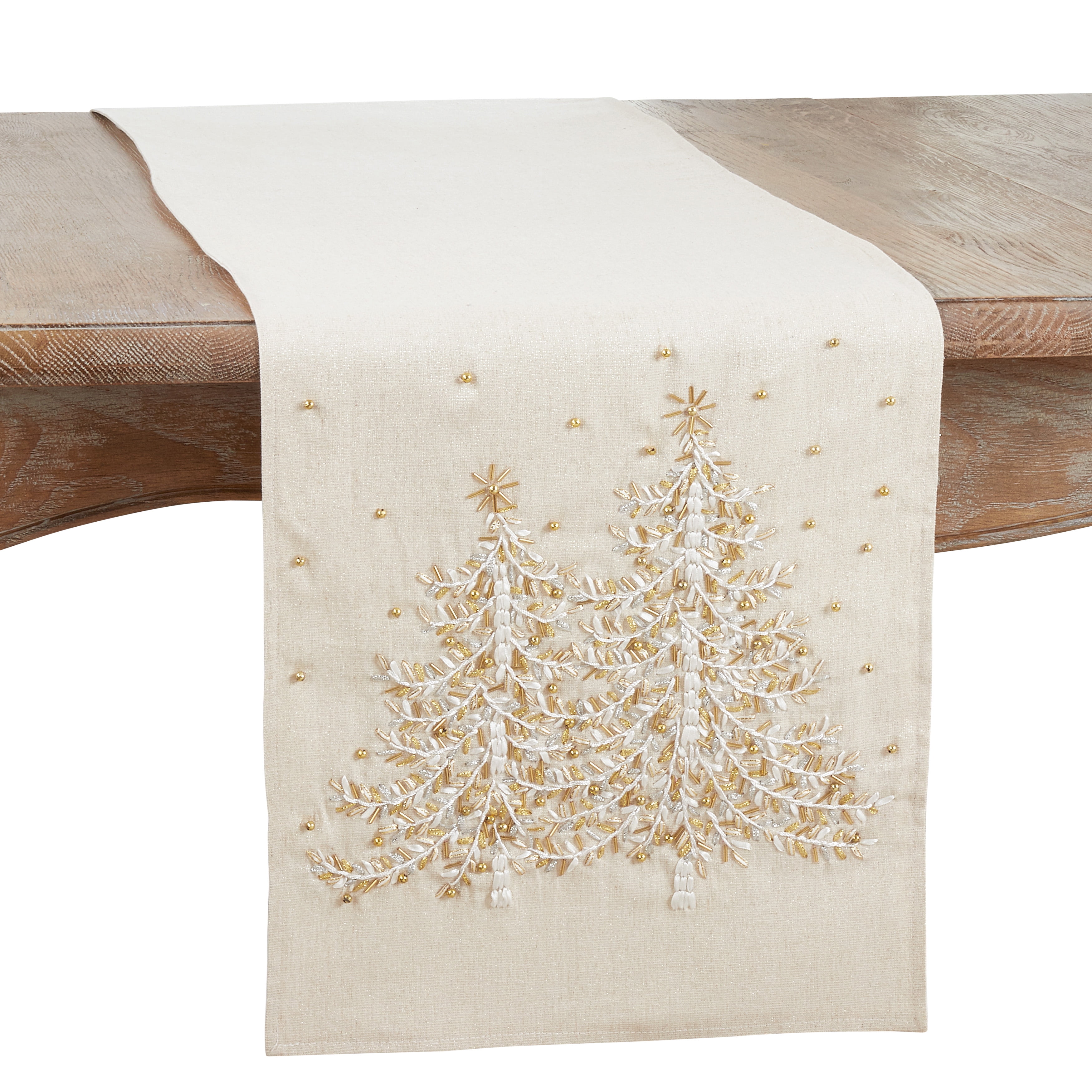 Saro Lifestyle 14 x 72 in. Embroidered Christmas Tree Oblong Table ...