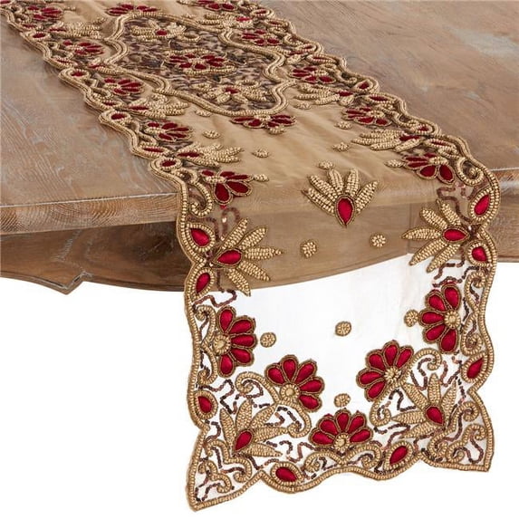 Saro Lifestyle 5283.BU1690B 16 x 90 in. Hand Beaded Design Table Runner ...