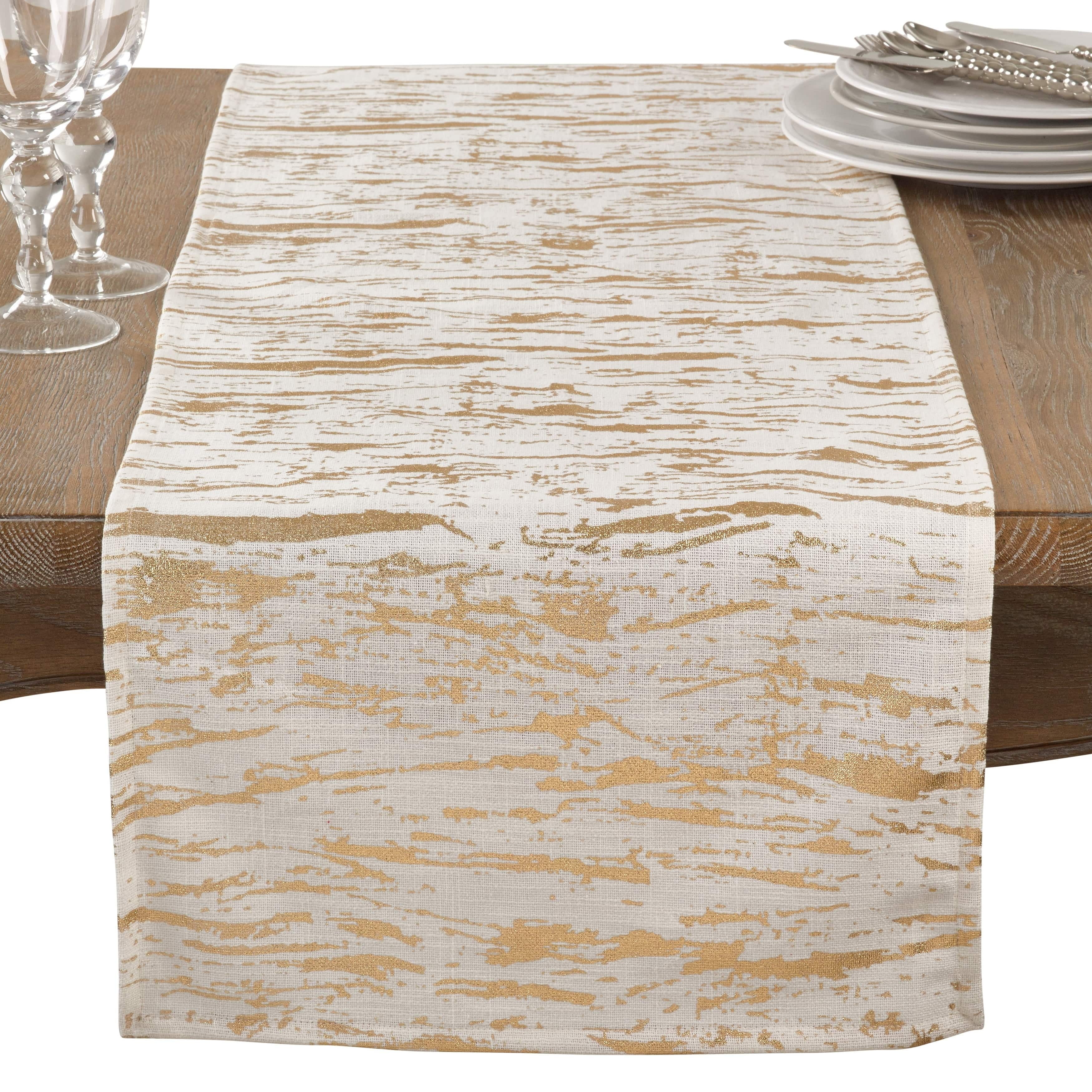 Saro Lifestyle Artistic Wood Grain Metallic Cotton Table Runner Gold 16 ...