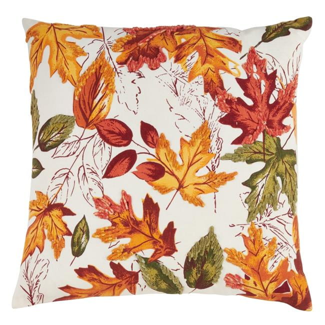Saro Lifestyle Embroidered Autumn Leaves Down Filled Throw Pillow ...