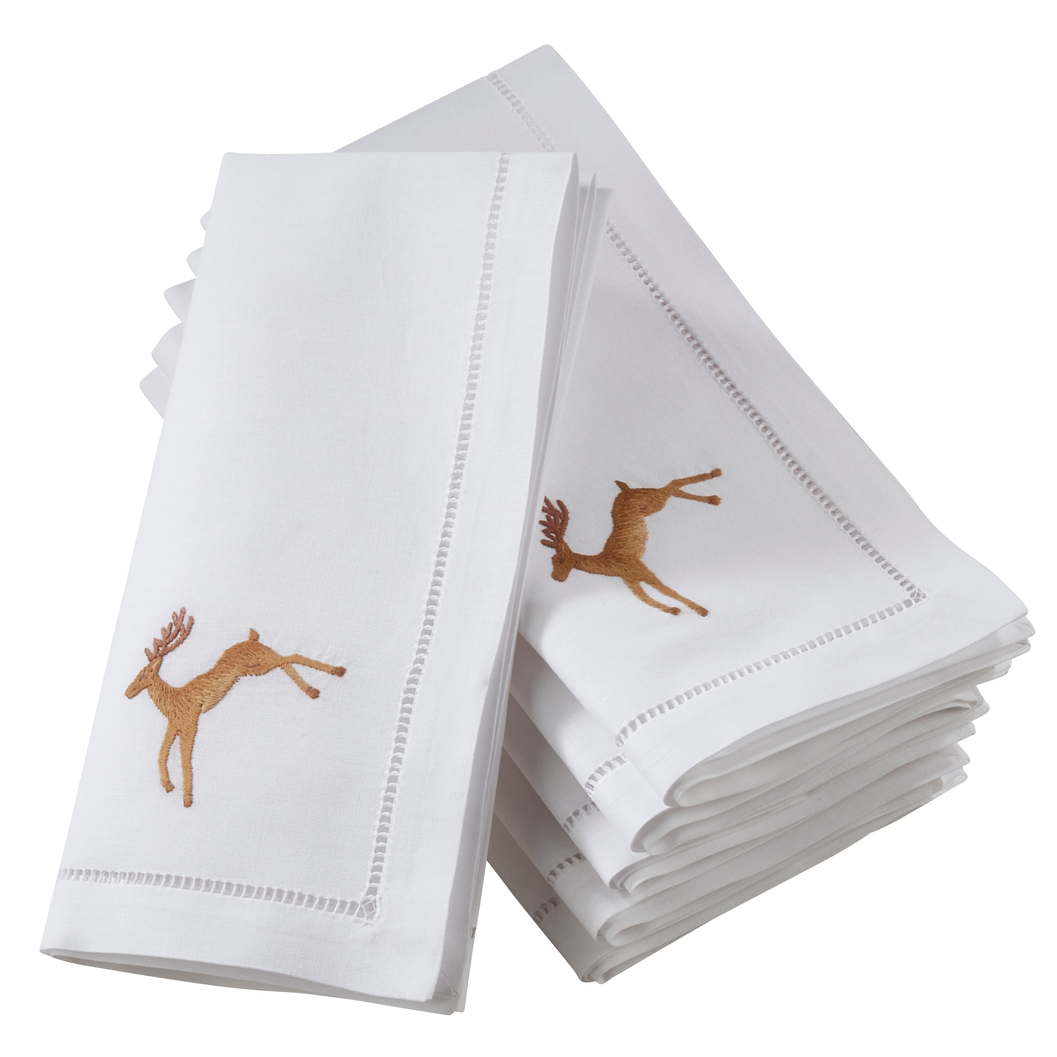 Saro Lifestyle Embroidered Brown Reindeer Hemstitched Napkin (Set of 6 ...