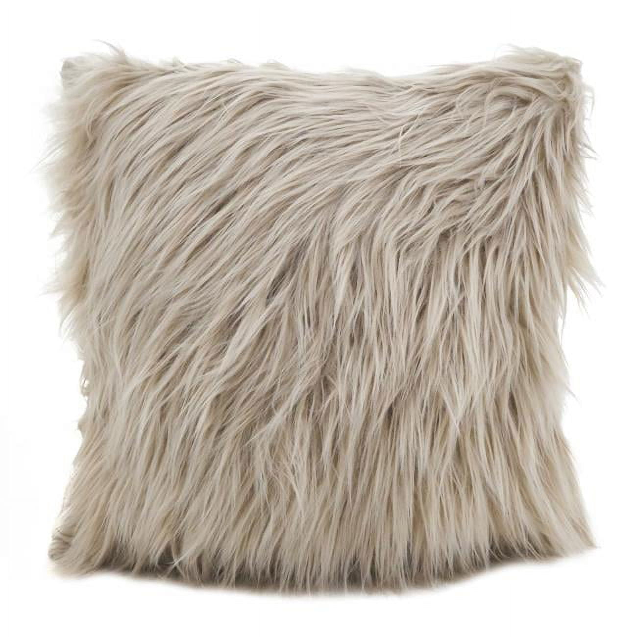 Saro Lifestyle Faux Fur Long Hair Poly Filled Throw Pillow Natural ...