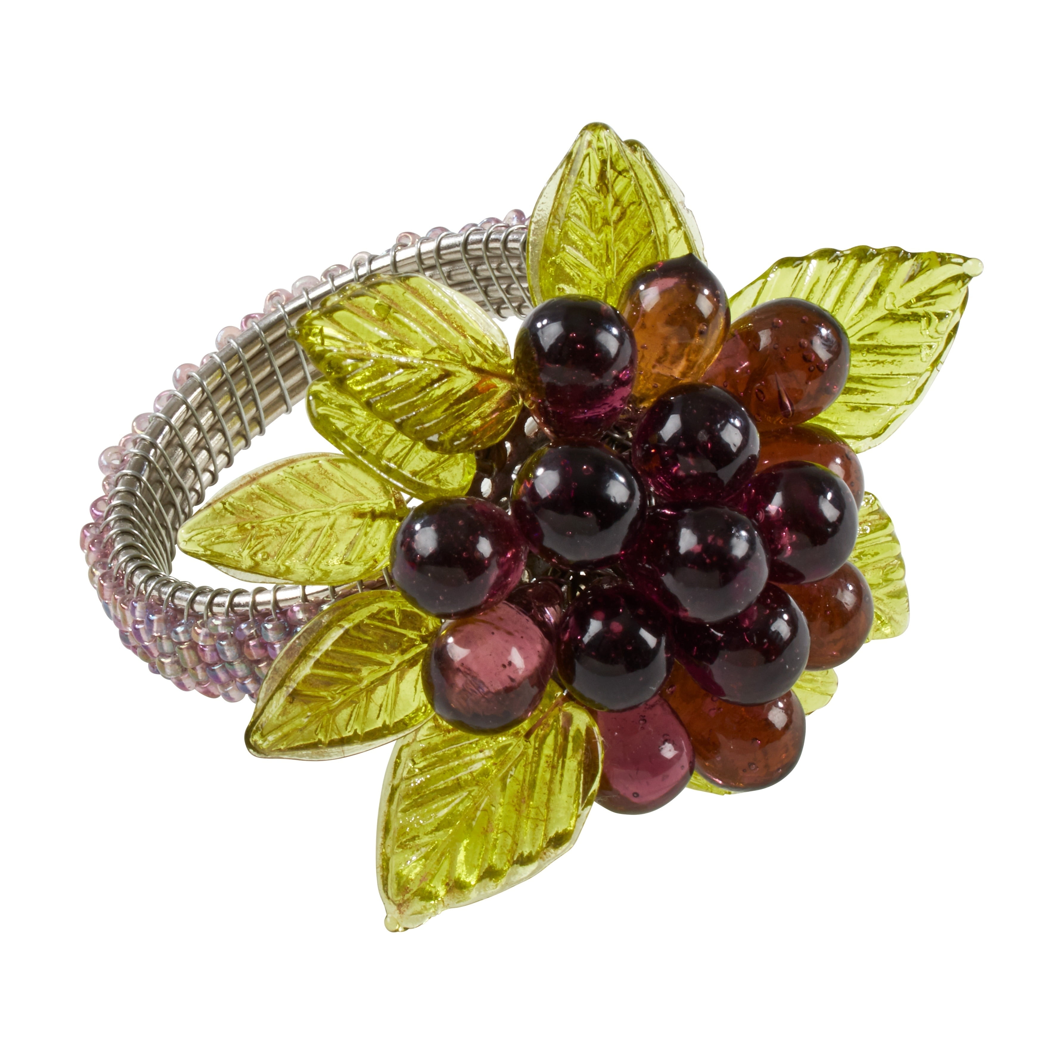 SARO NR728.PU Flower & Leaves Design Beaded Napkin Ring Purple - Set of ...