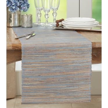 DII 15x108" Modern Cotton Braided Stripe Table Runner in Stonewash Blue ...